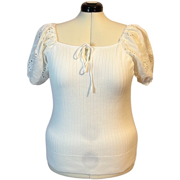 Cato | Tops | Cato White Eyelet Puff Sleeve Ribbed Knit Top | Poshmark